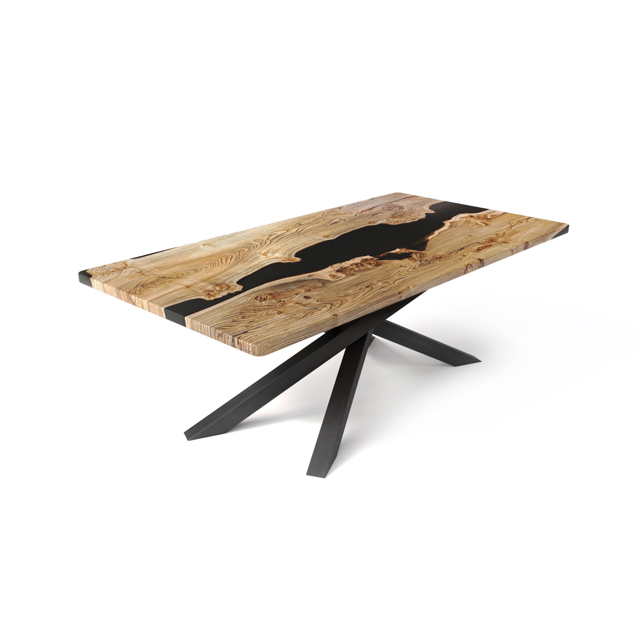 Dining table Da Vinci - Tinted elm, black epoxy resin, polyurethane ...