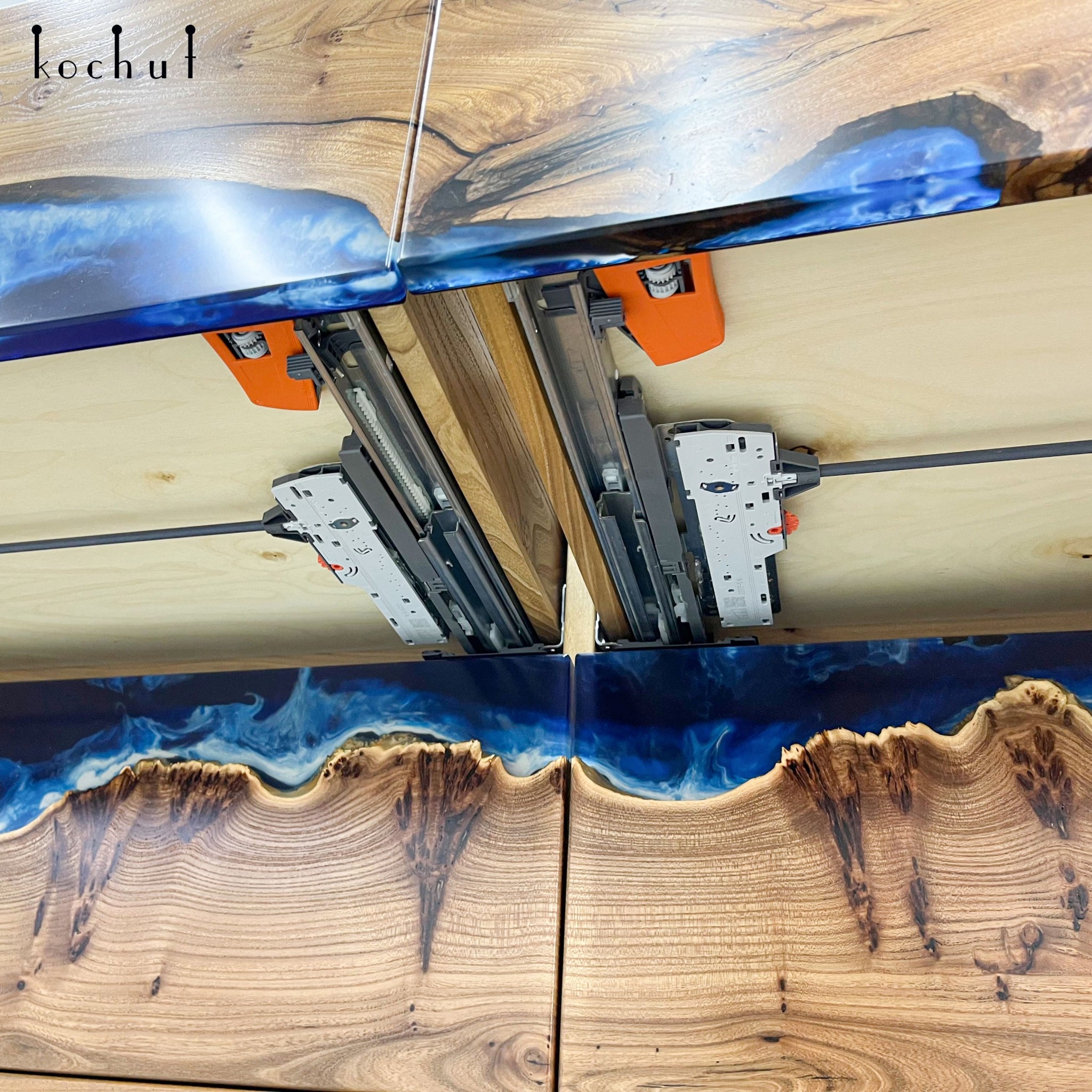 Set of cabinets Atlantida - Rock elm, two-level blue filling with epoxy ...