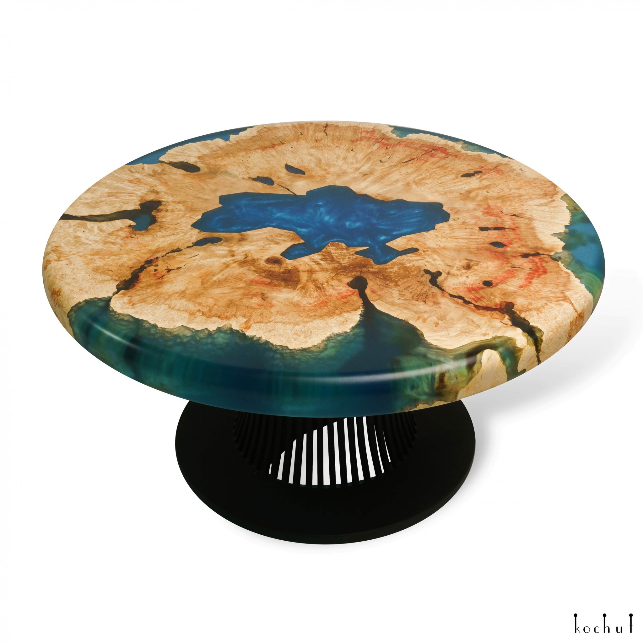 Coffee table with lighting Freedom | California maple, blue transparent ...