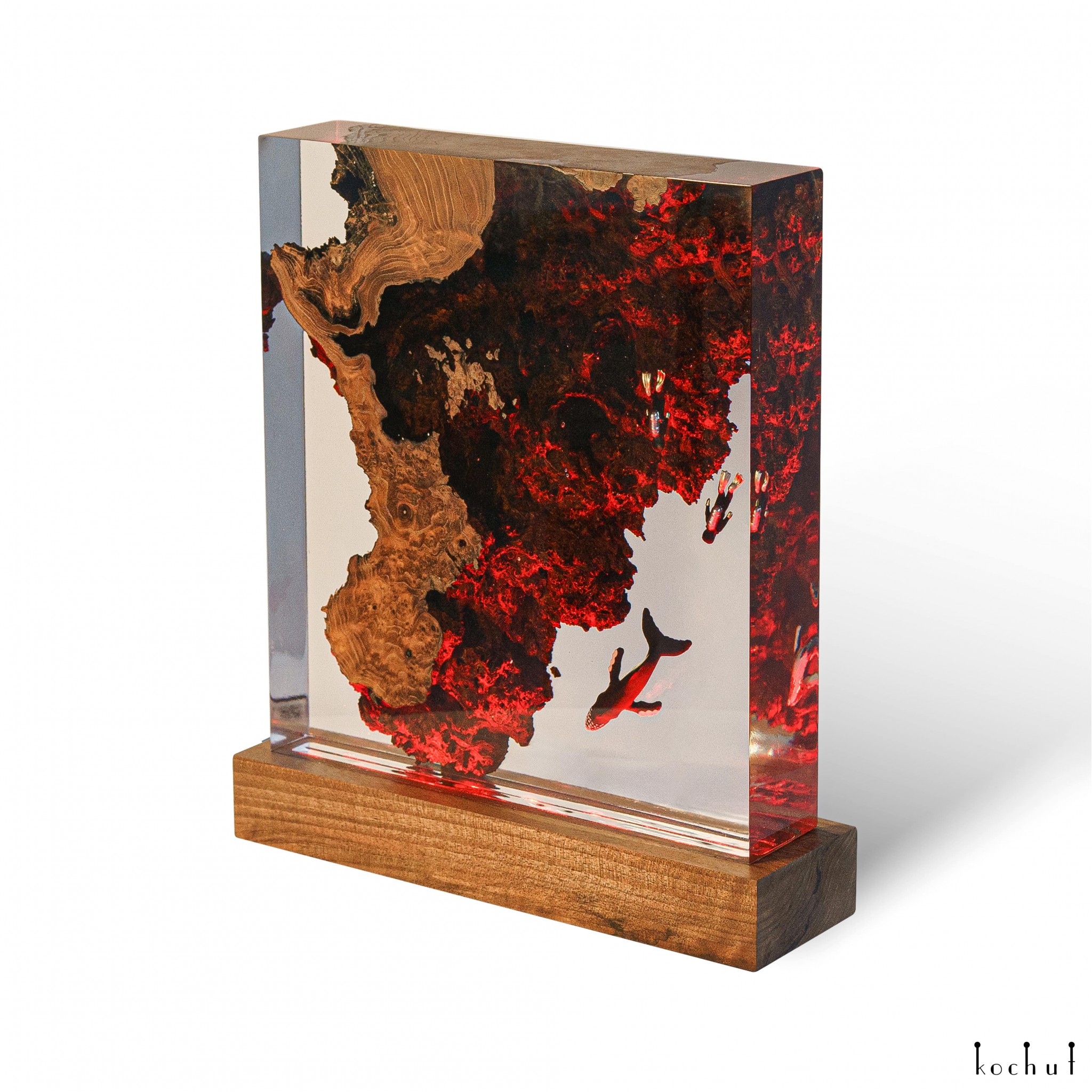 Decorative lamp Cousto - European walnut, wild olive, transparent epoxy ...